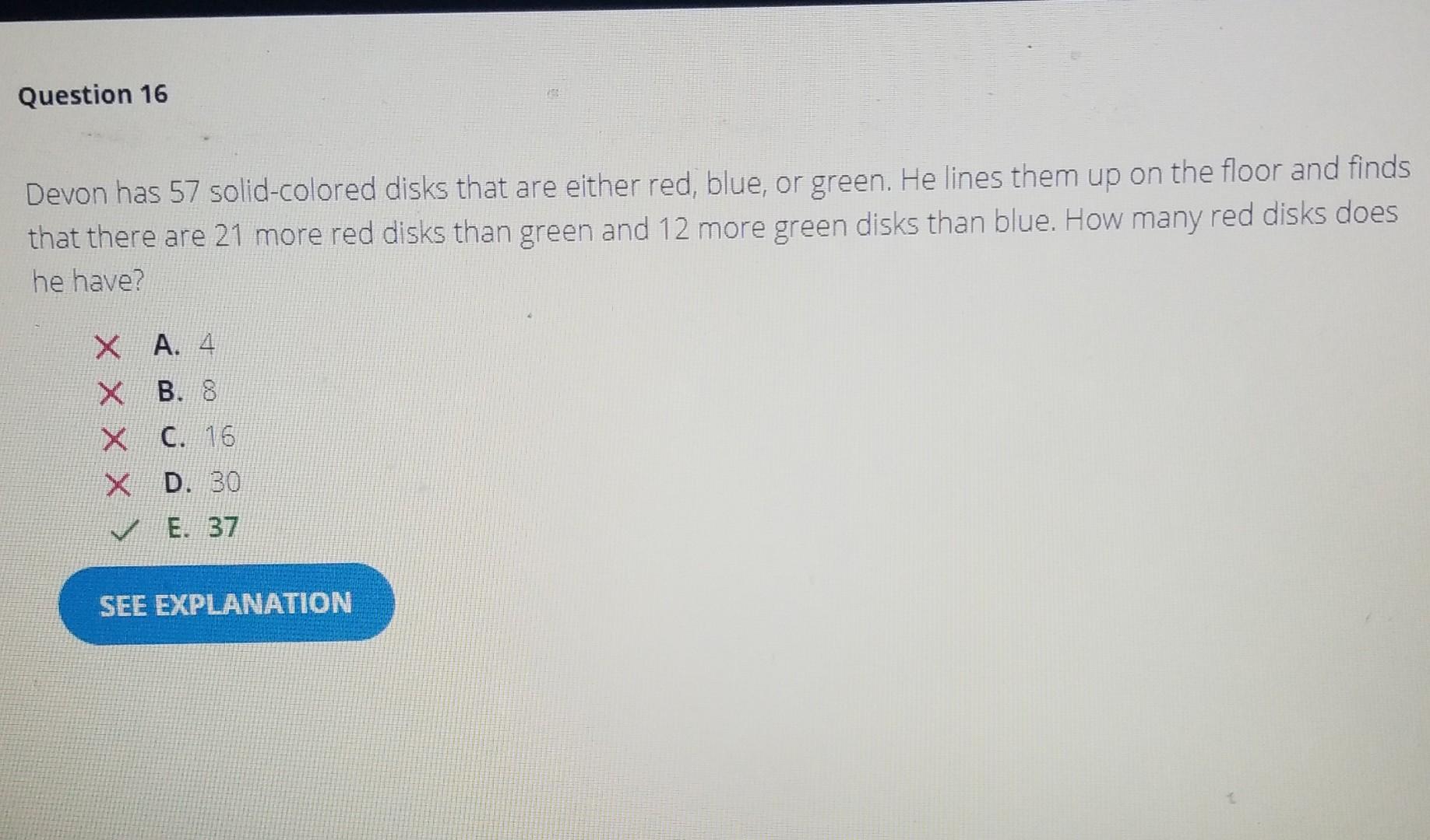 Solved Devon has 57 solid-colored disks that are either red, | Chegg.com