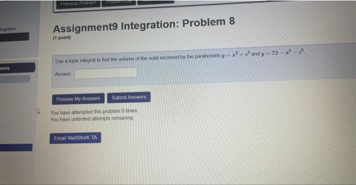Solved Assignment9 Integration Problem 8 1 Point Use A