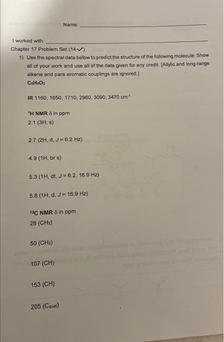 Solved worked with: hapter 17 Problem Set (14∨) 1) Use the | Chegg.com