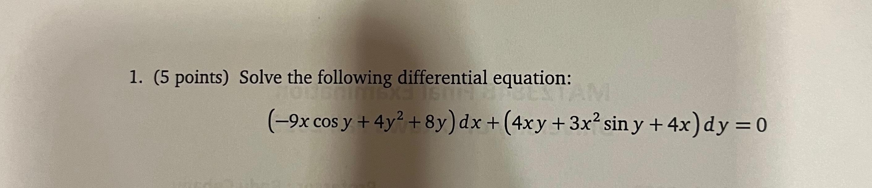 Solved (5 ﻿points) ﻿Solve the following differential | Chegg.com