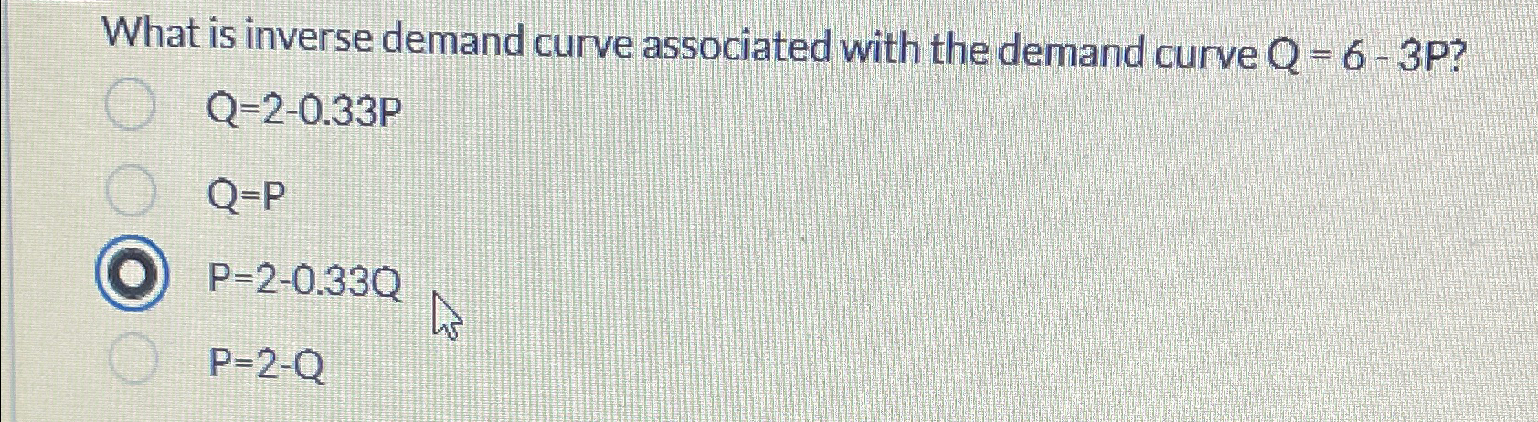 Solved What is inverse demand curve associated with the | Chegg.com