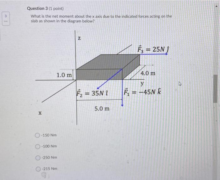 Solved 3 Question 3 (1 point) What is the net moment about | Chegg.com