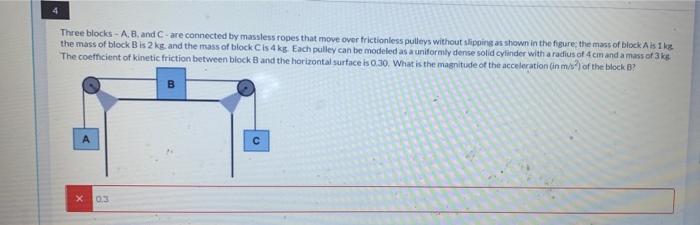 Solved Three blocks - A.B. and are connected by massless | Chegg.com