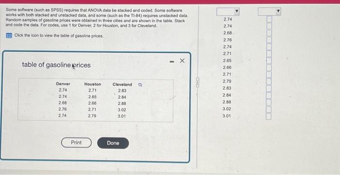 Some software (such as SPSS) requires tha! ANOVA data | Chegg.com