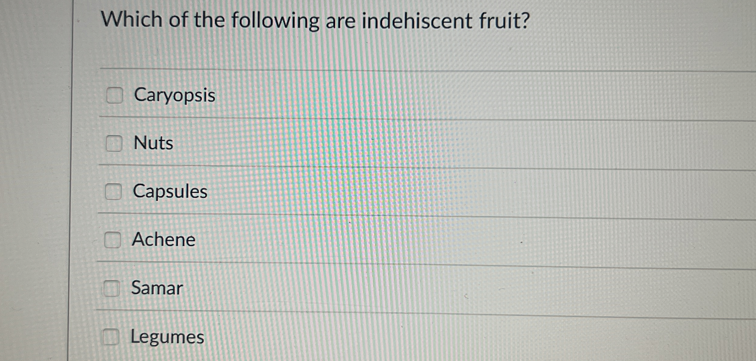 Solved Which of the following are indehiscent | Chegg.com
