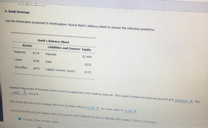 Solved 9. Bank leverage Use the information presented in | Chegg.com