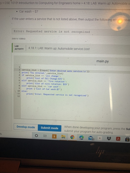 Solved: 4.18 LAB: Warm Up: Automobile Service Cost (1) Pro... | Chegg.com Solved: 4.18 LAB: Warm Up: Automobile Service Cost (1) Pro... | Chegg.com