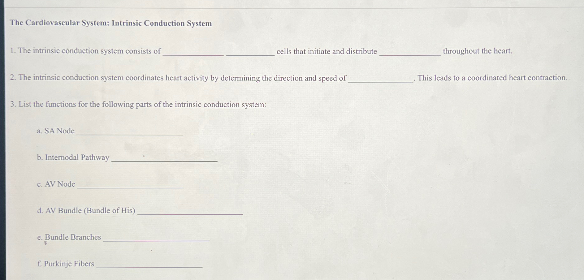 Solved The Cardiovascular System: Intrinsic Conduction | Chegg.com