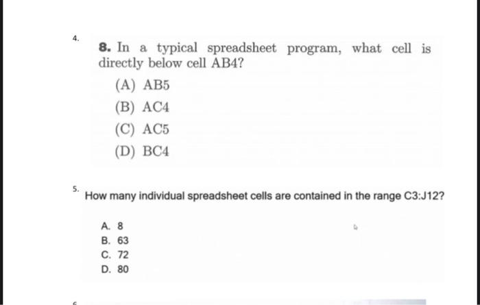 Solved А B 1 3 111 2. For the spreadsheet portion shown, the | Chegg.com