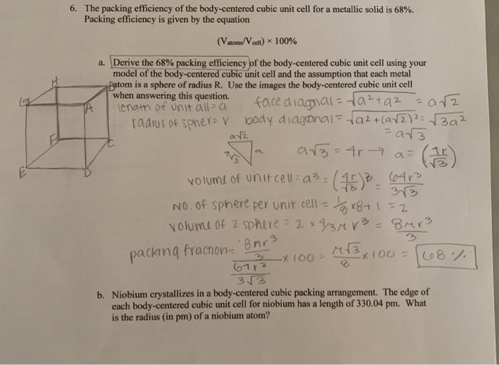 Solved TA 6. The packing efficiency of the body-centered | Chegg.com