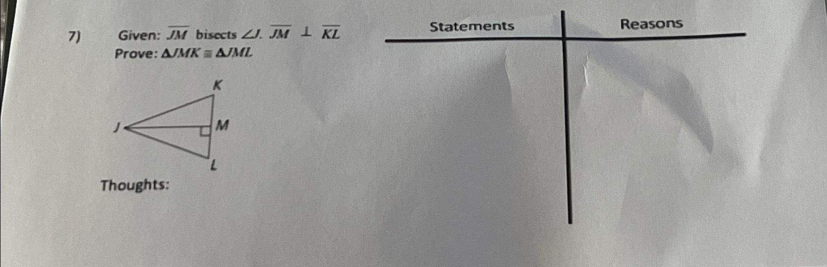 Solved Given: ?bar (JM) ﻿bisects |)??bar (KL) ﻿Prove: | Chegg.com