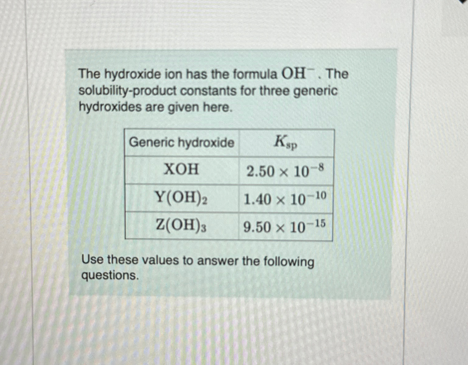 The hydroxide ion has the formula OH-. ﻿The | Chegg.com
