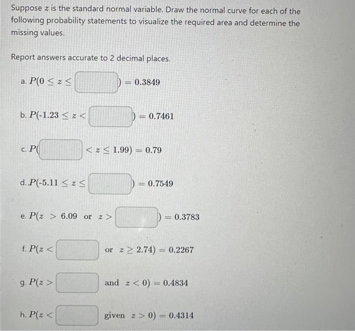 Suppose z is the standard normal variable. Draw the | Chegg.com