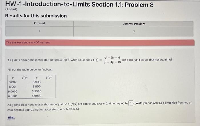 Solved HW-1-Introduction-to-Limits Section 1.1: Problem 8 (1 | Chegg.com