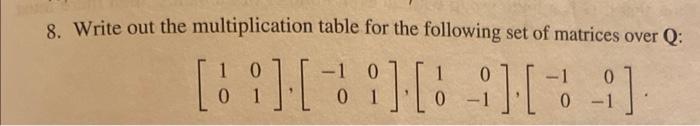 Solved 8. Write out the multiplication table for the | Chegg.com
