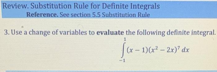 Solved Review. Substitution Rule for Definite Integrals | Chegg.com