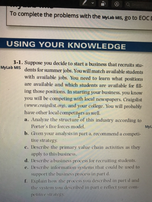 Solved To complete the problems with the MyLab Mis, go to | Chegg.com