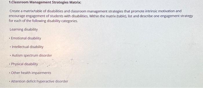 Solved Create a matrix/table of disabilities and classroom | Chegg.com