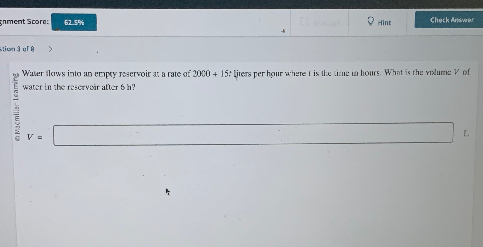 Solved nment Score:Hintstion 3 ﻿of 86. ﻿Water flows into an | Chegg.com
