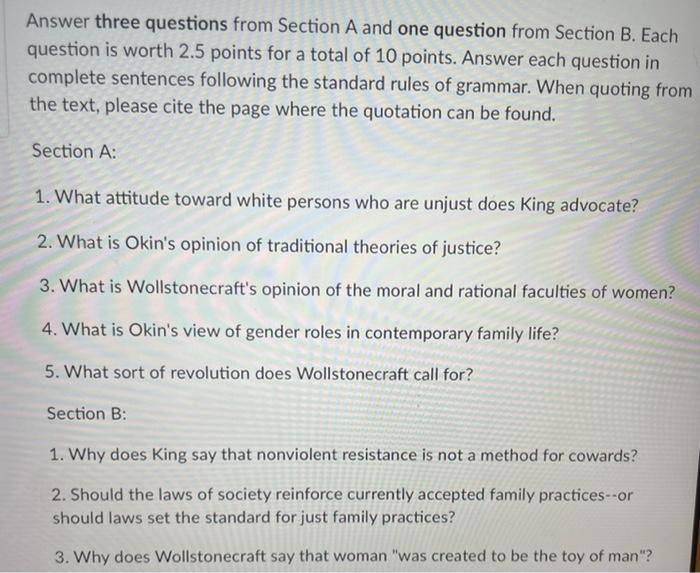 Answer three questions from Section A and one | Chegg.com