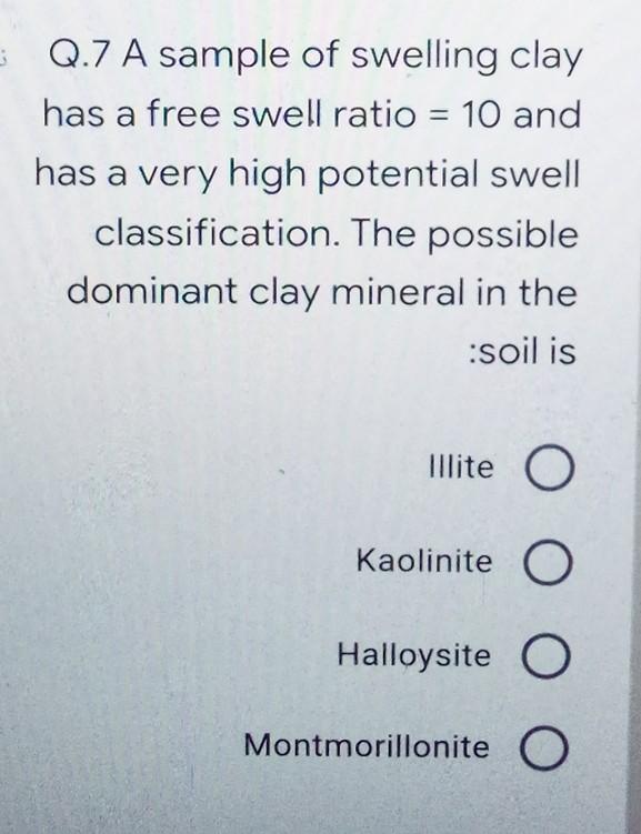 Solved 3 Q.7 A sample of swelling clay has a free swell | Chegg.com