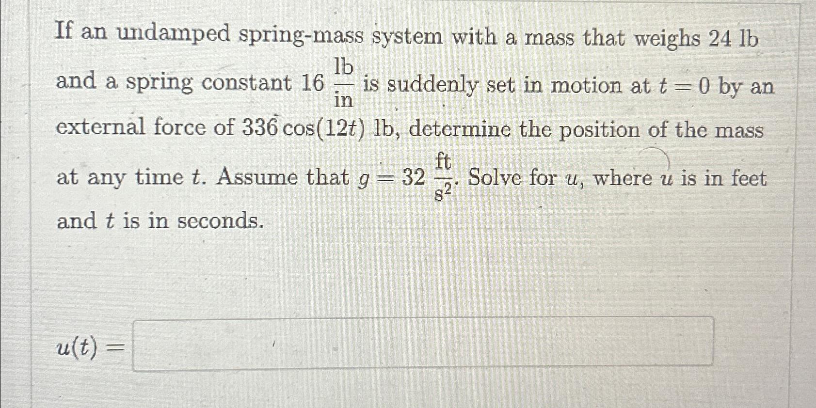 Solved If an undamped spring-mass system with a mass that | Chegg.com