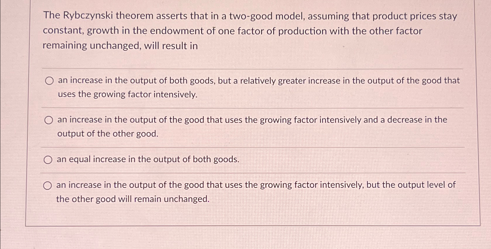 Solved The Rybczynski theorem asserts that in a two-good | Chegg.com