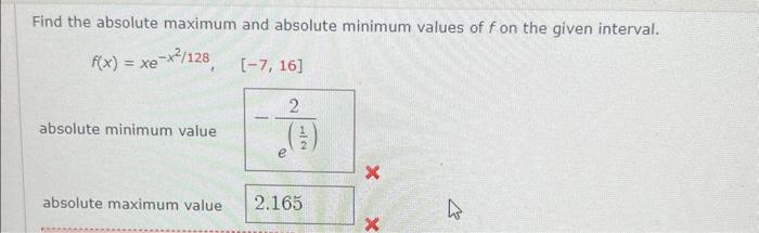 Solved Find the absolute maximum and absolute minimum values | Chegg.com