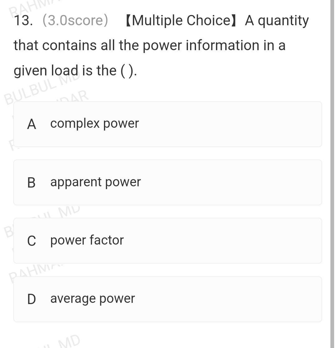 Solved 1. (3.0score) 【Multiple Choice】 The average power | Chegg.com