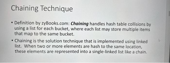 Solved Examples of Hashing TechniquesChaining Technique - | Chegg.com