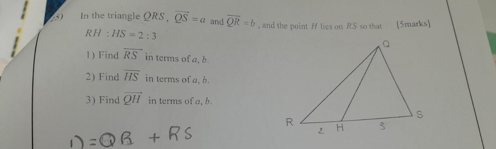 Solved In the triangle QRS,bar (QS)=a and ?bar (QR)=b, ﻿and | Chegg.com