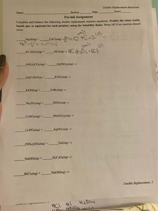 Solved Double Replacement Reactions Name Section Date Score | Chegg.com