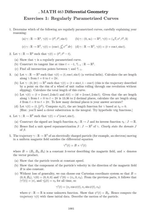 Solved . MATH 463 Differential Geometry Exercises 1: | Chegg.com