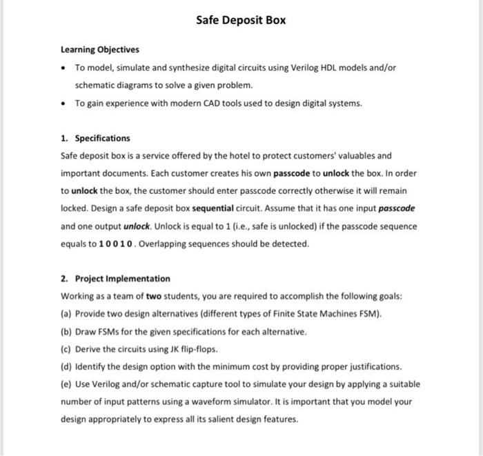 Solved Safe Deposit Box Learning Objectives To model, | Chegg.com
