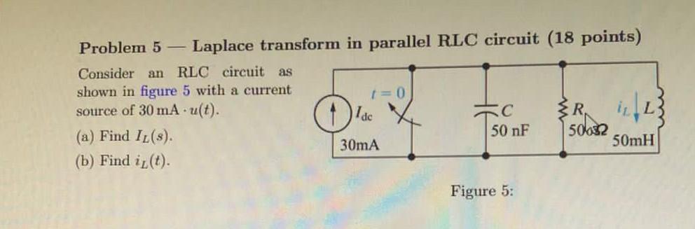 Solved Problem 5 — Laplace transform in parallel RLC circuit | Chegg.com