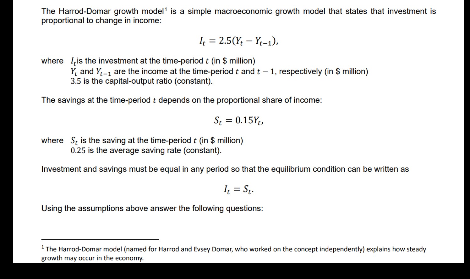 Solved The Harrod-Domar growth model ?1 ﻿is a simple | Chegg.com