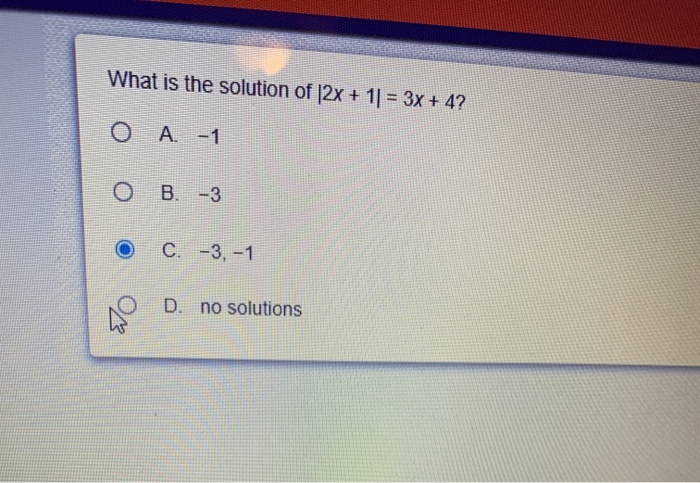 Solved What is the solution of 2x + 11 = 3x + 4? 0 A -1 0 B. | Chegg.com