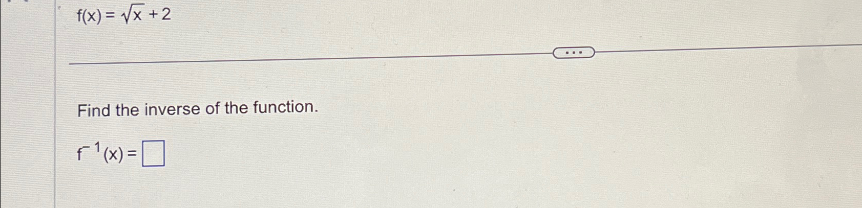Solved f(x)=x2+2Find the inverse of the function.f-1(x)= | Chegg.com
