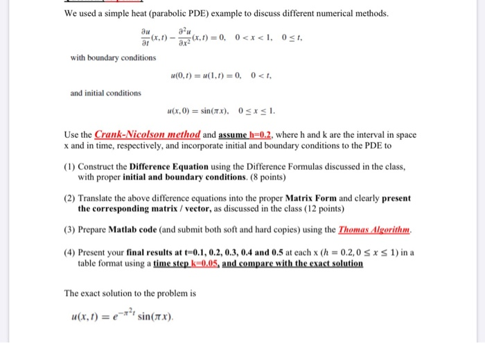 Solved We used a simple heat (parabolic PDE) example to | Chegg.com