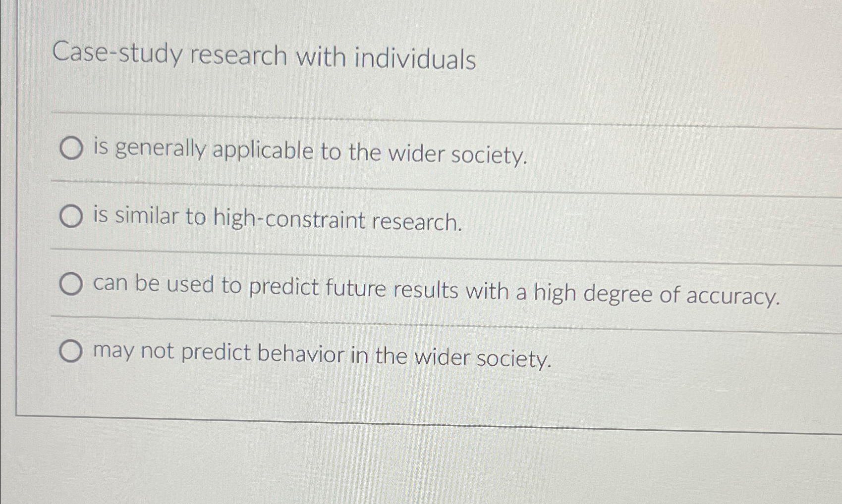Solved Case-study research with individualsis generally | Chegg.com
