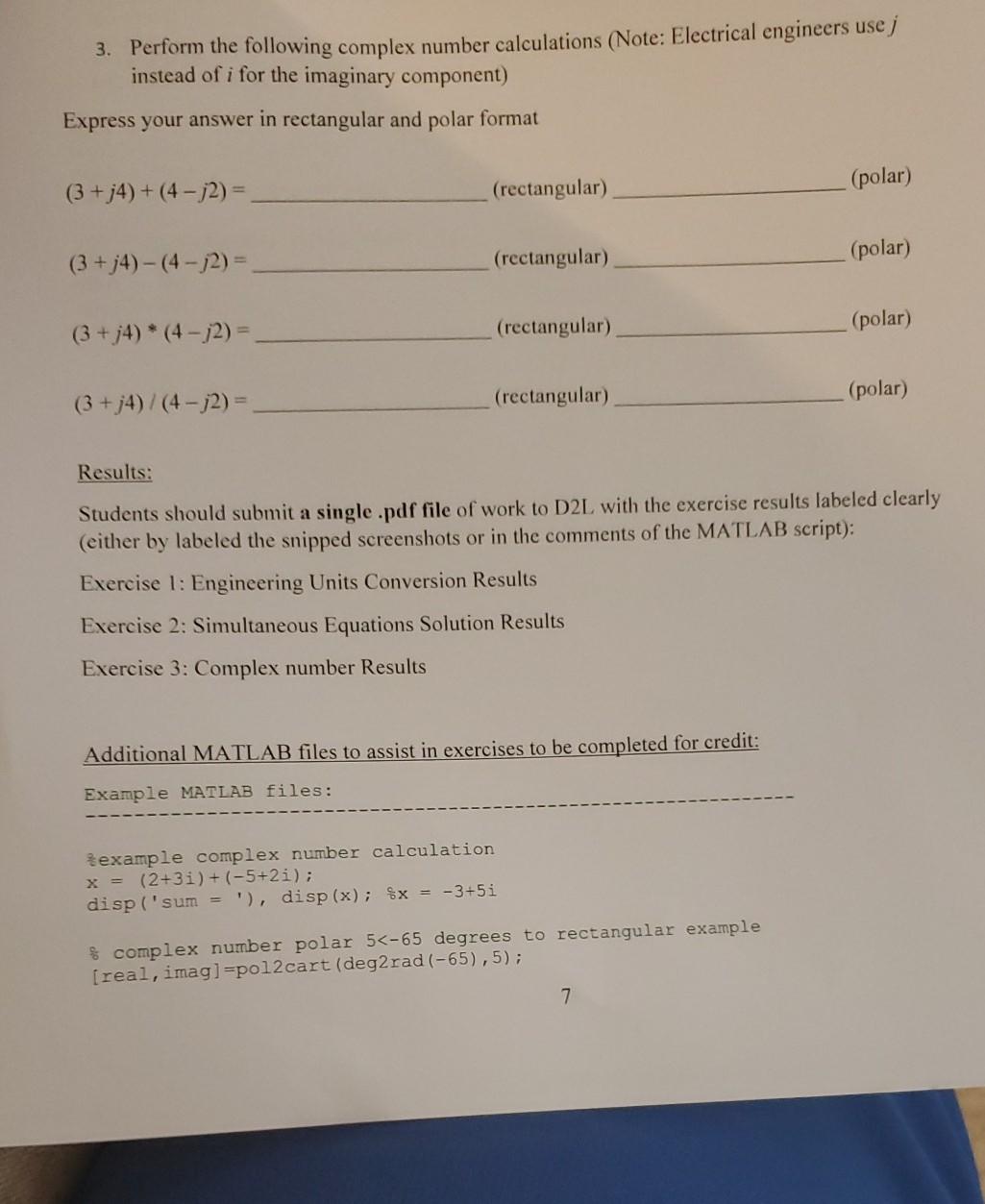 Solved 3. Perform the following complex number calculations | Chegg.com