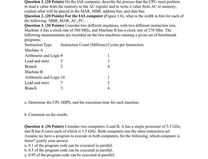 Solved Question 1. (20 Points) On the IAS computer, describe | Chegg.com