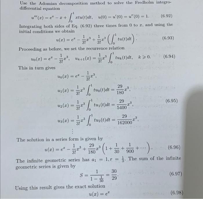 Solved Solve The Following Fredholm Integro Differential