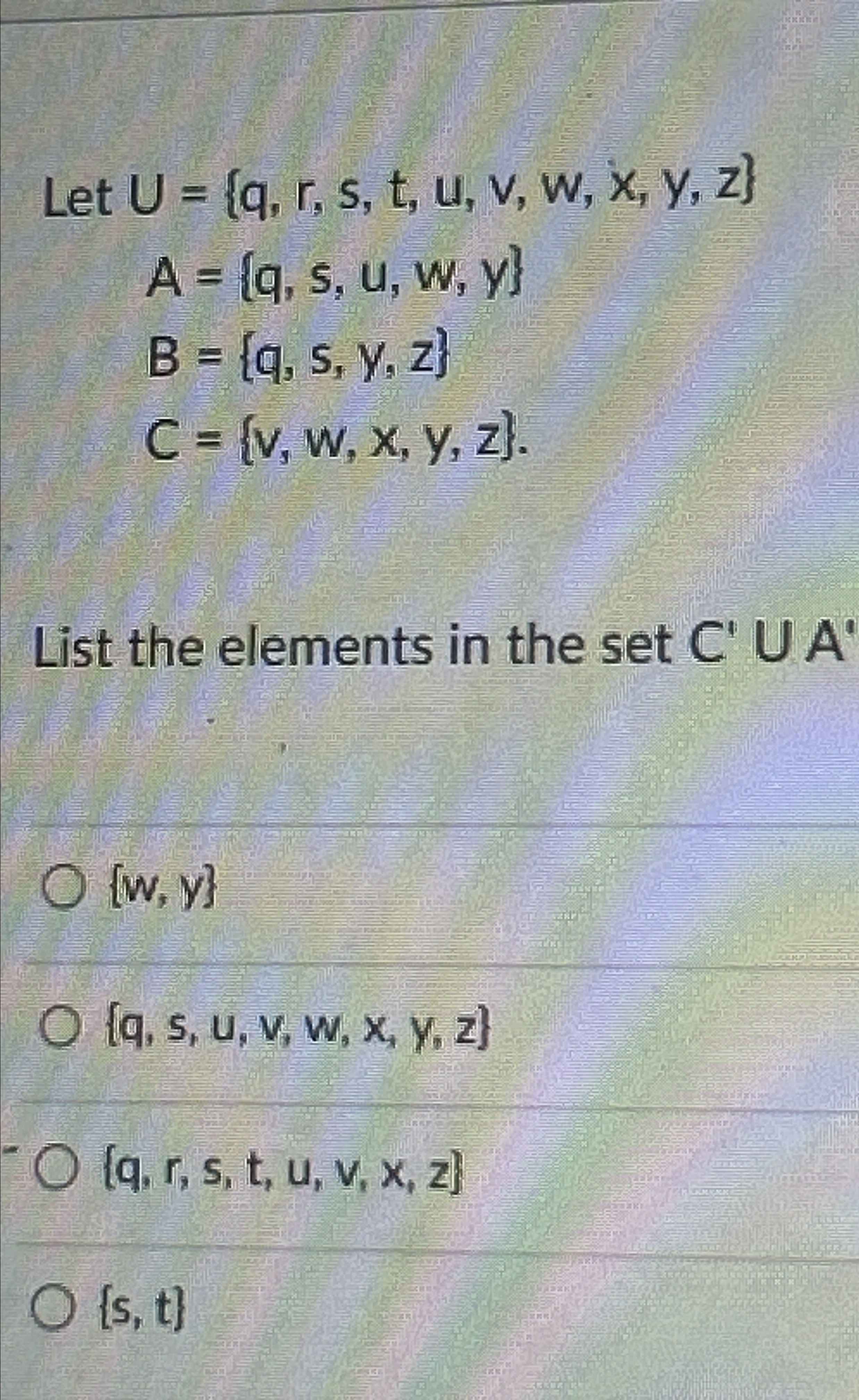 Solved ]=[{q,r,s,t,u,v,w,x,y,z}List the elements in the set | Chegg.com