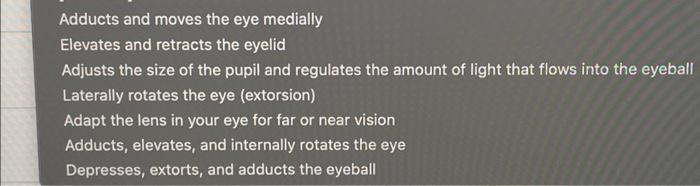 Solved Adducts and moves the eye medially Elevates and | Chegg.com