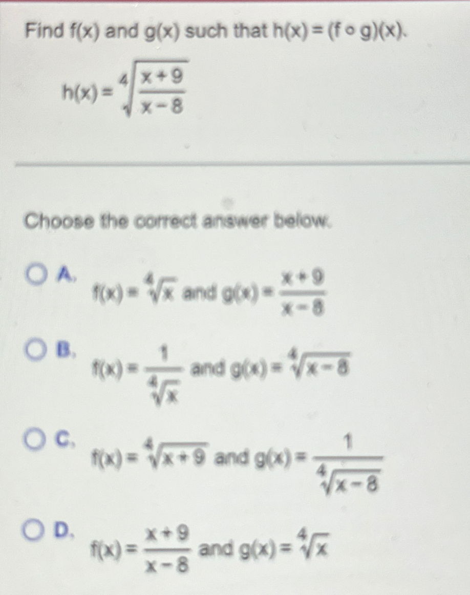 Solved Find f(x) ﻿and g(x) ﻿such that | Chegg.com