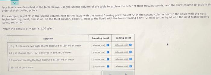 Solved Four liquids are described in the table below. Use | Chegg.com