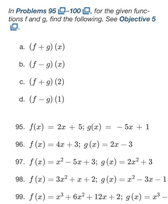 Solved In Problems 95 므-100 므, for the given functions f and | Chegg.com