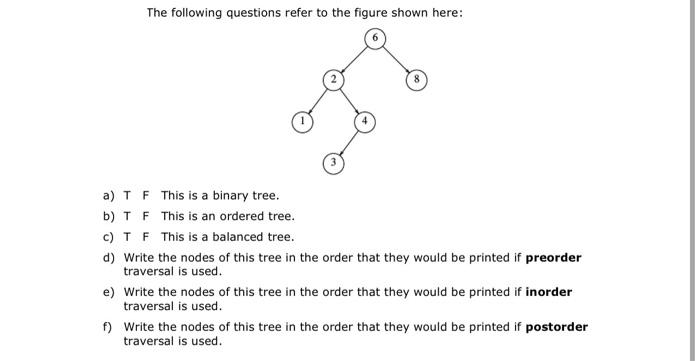 Solved a) T This is a binary tree. b) T F This is an ordered | Chegg.com