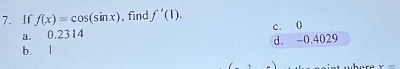 Solved If f(x)=cos(sinx), ﻿find | Chegg.com